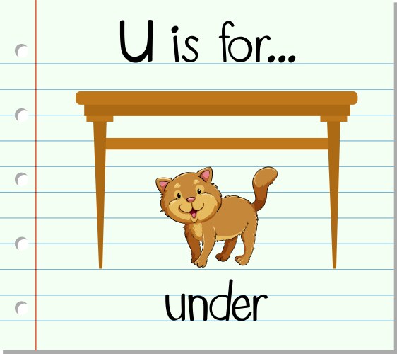 Flashcard letter u is for under Royalty Free Vector Image