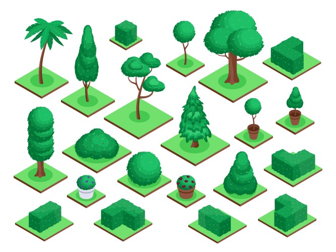 3d isometric plants trees bushes palms Royalty Free Vector