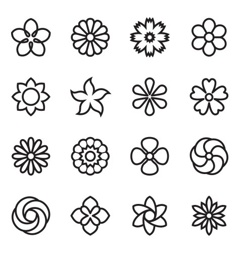 Outline flower icon set draw Royalty Free Vector Image