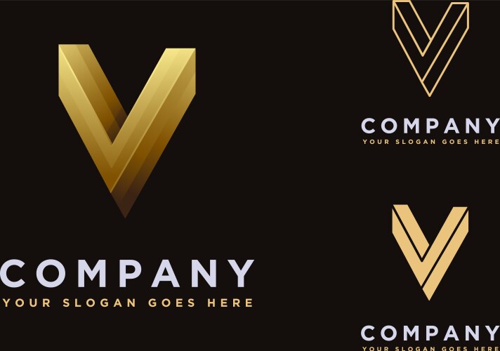 V golden gold feather letter logo icon design Vector Image