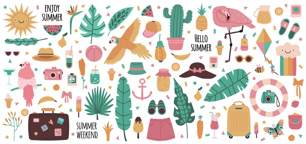 Summer vacation lifestyle pink doodles Royalty Free Vector