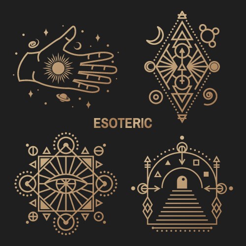 Esoteric symbols thin line geometric Royalty Free Vector