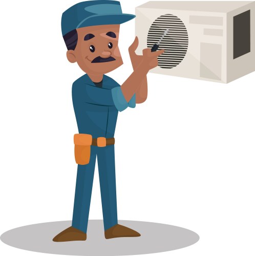 Air conditioner repair man cartoon Royalty Free Vector Image