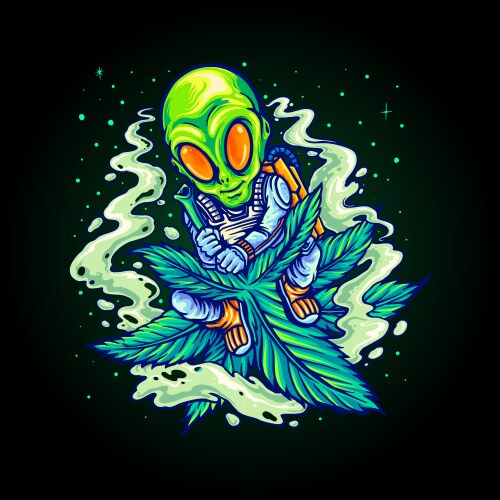 Astronaut alien cruise on space with cannabis Vector Image