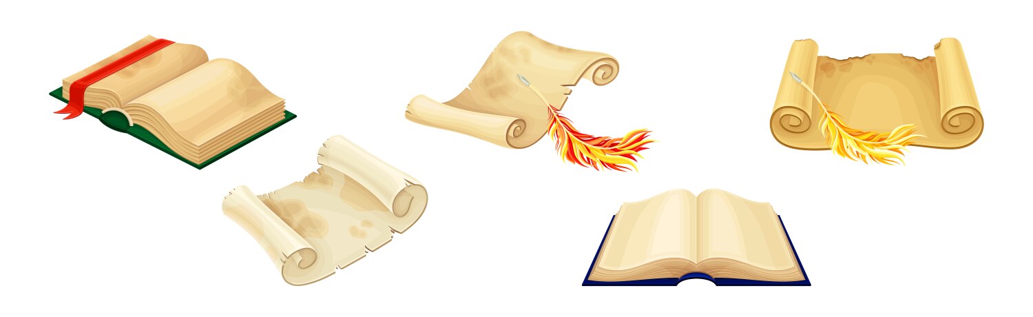 Old book in hard cover with pages and scroll Vector Image