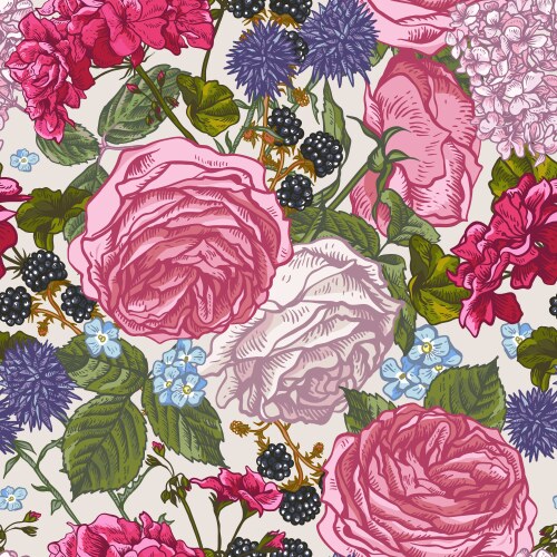 Seamless floral pattern with roses Royalty Free Vector Image