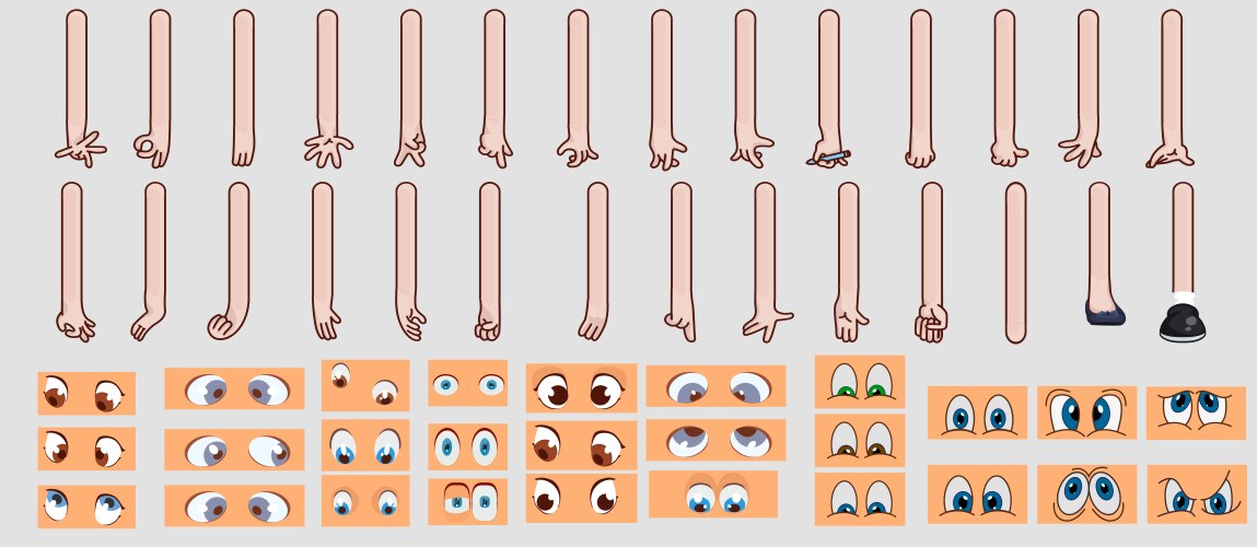 Cartoon hands and eyes comic arms with four Vector Image