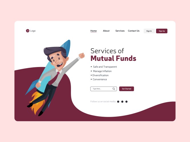Landing page design of mutual funds Royalty Free Vector