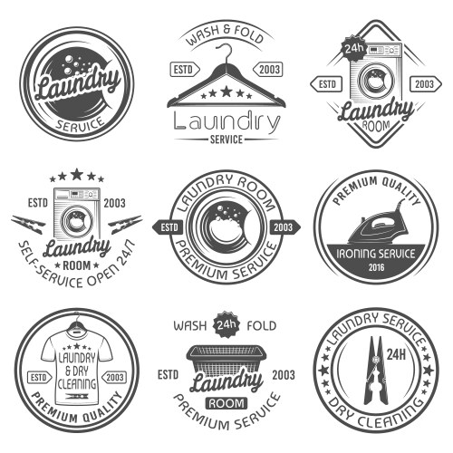 Laundry service wash and fold labels set dry Vector Image