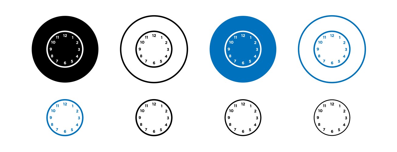 Clock face icon set black filled and outlined Vector Image