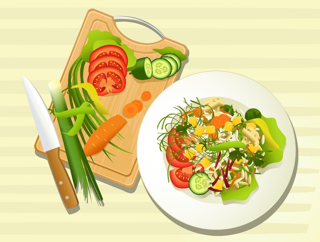 Vegetarian food preparation healthy lifestyle Vector Image