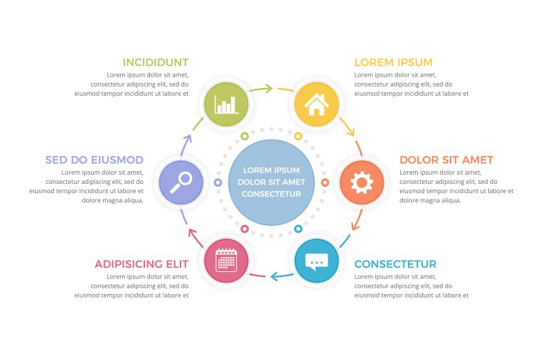 Circle infographics - six elements Royalty Free Vector Image
