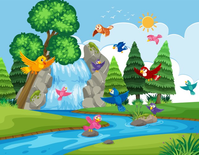 Happy animals cartoon on the nature scene Vector Image