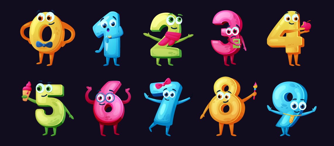 Numbers with smile faces cartoon characters cute Vector Image