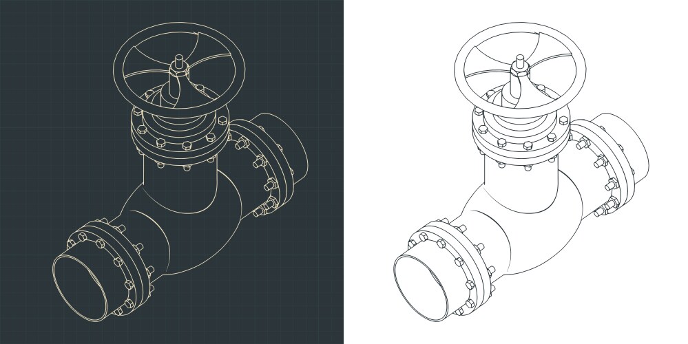 Ball valve isometric blueprints Royalty Free Vector Image