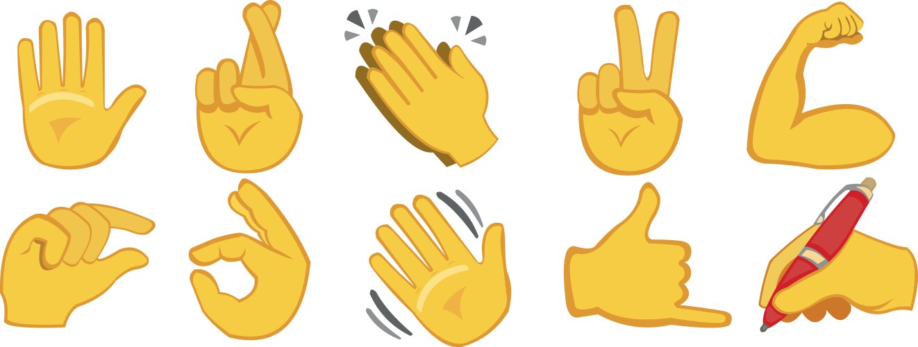 Realistic detailed 3d emoji hands set Royalty Free Vector