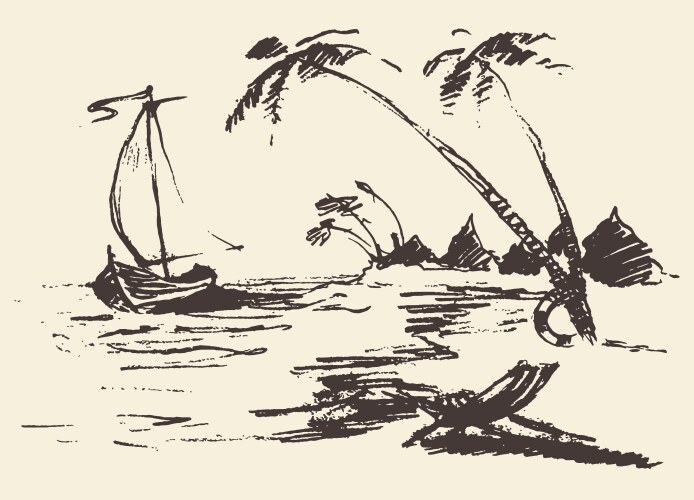 Coastal Landscape Sketch Royalty Free Vector Image