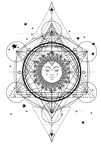 Metatron cube moon pagan wicca goddess Royalty Free Vector
