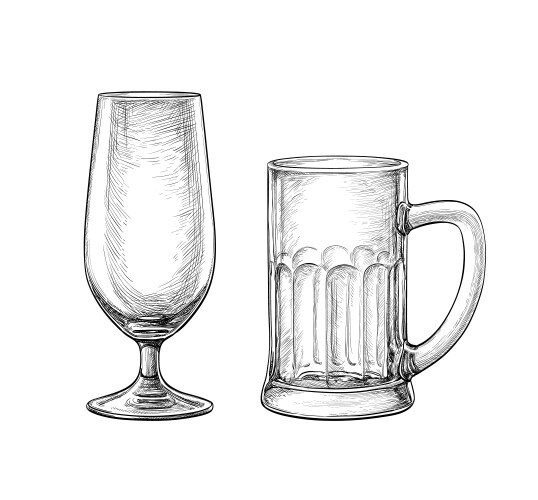 Realistic transparent beer glasses empty and full Vector Image