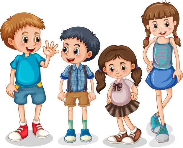 Four happy kids standing on white background Vector Image