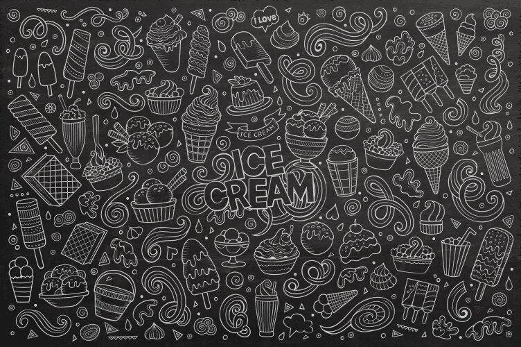 Chalkboard line art doodle cartoon set Royalty Free Vector