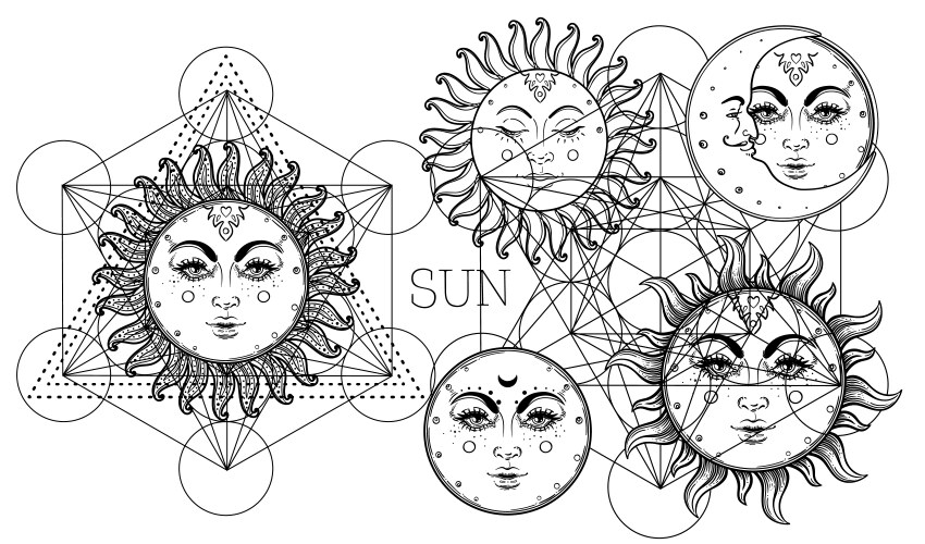 Metatron cube moon pagan wicca goddess Royalty Free Vector