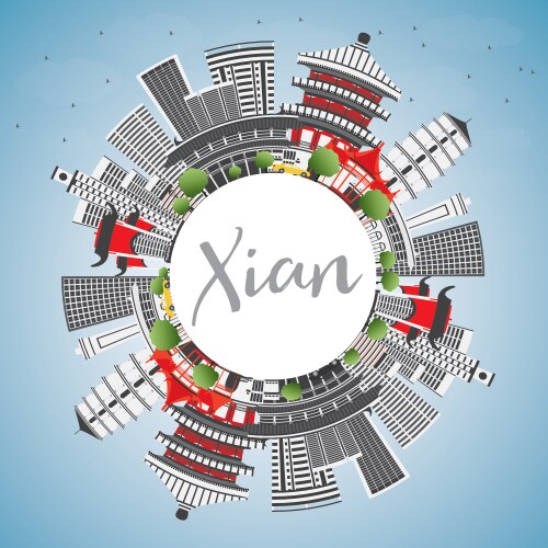 Xian china city skyline with color buildings Vector Image