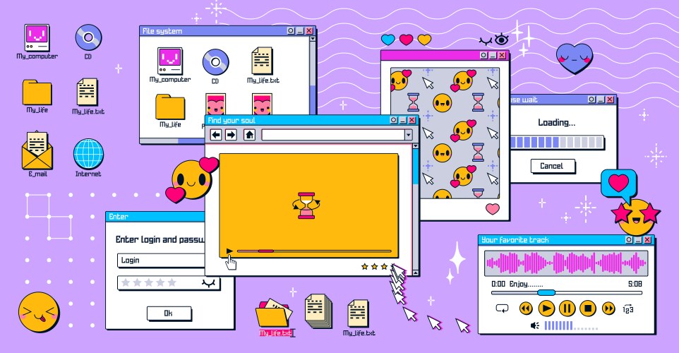 Retro computer screen interface windows frames Vector Image Retro computer screen interface windows frames Vector Image