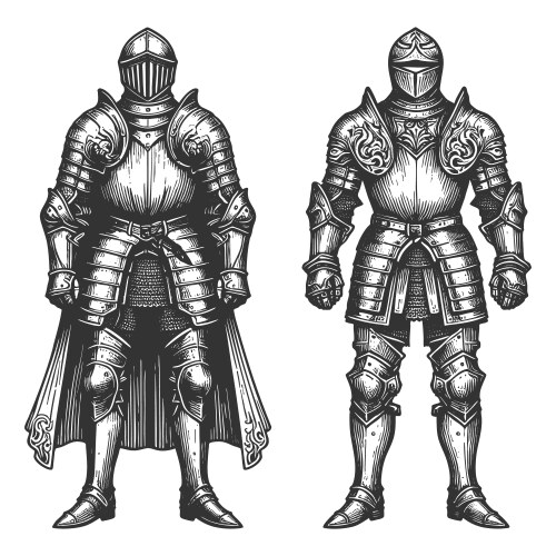 Medieval knight in full armor engraving Royalty Free Vector