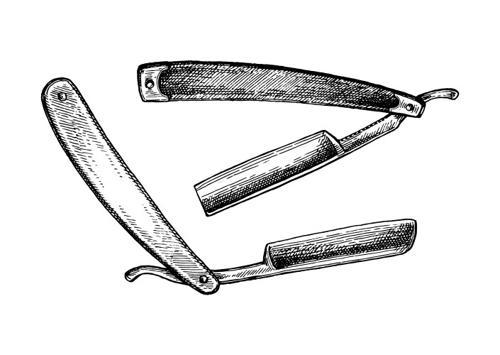 Folding straight razor ink sketch Royalty Free Vector Image