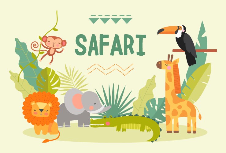 Set jungle animals and tropical vegetation Vector Image