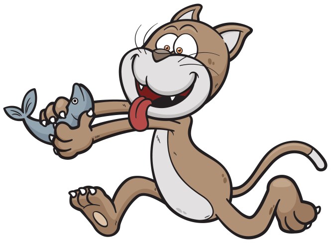 Cartoon cat with fish Royalty Free Vector Image