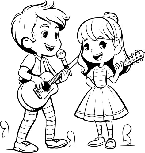 Boy playing guitar in the sky black and white Vector Image