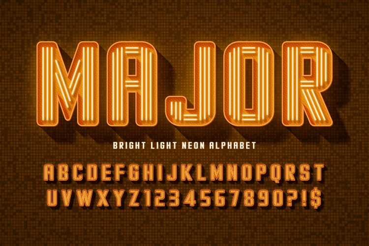 Bright light neon alphabet retro-futuristic style Vector Image