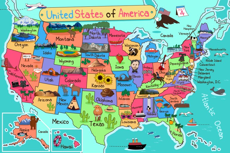 Map of united states cartoon Vector Images & Graphics for Commercial ...