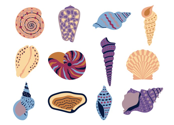 Cartoon shells summer ocean animals marine Vector Image