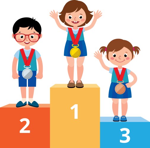 Young children winner podium Royalty Free Vector Image