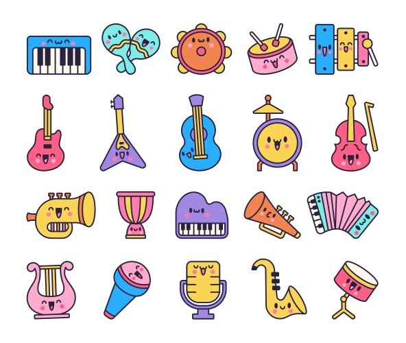 Cute piano character cartoon musical instrument Vector Image
