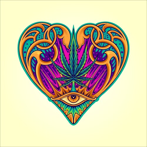 Cute green cannabis leaf heart Royalty Free Vector Image