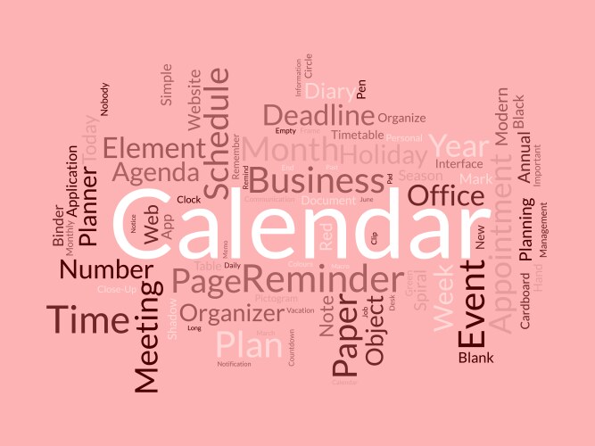 Calendar word cloud template diary planning Vector Image