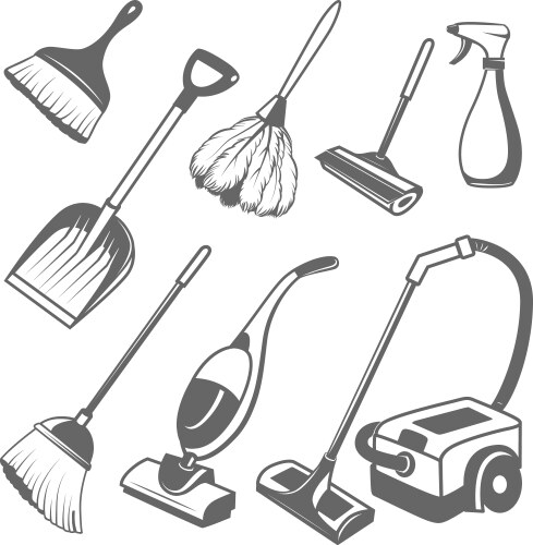 Hand drawing of two cleaning tools broom Vector Image