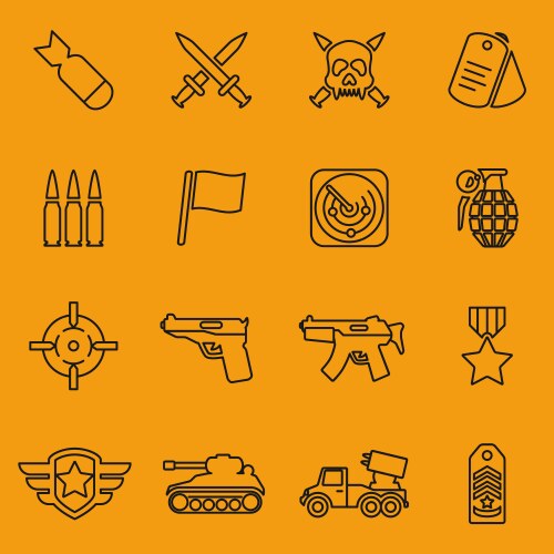 Weapon icons and military or war signs Royalty Free Vector