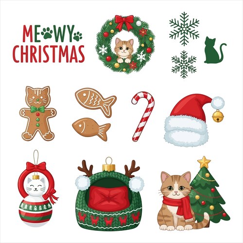 Adorable Meowy Christmas Cats – Royalty-Free Vector | VectorStock