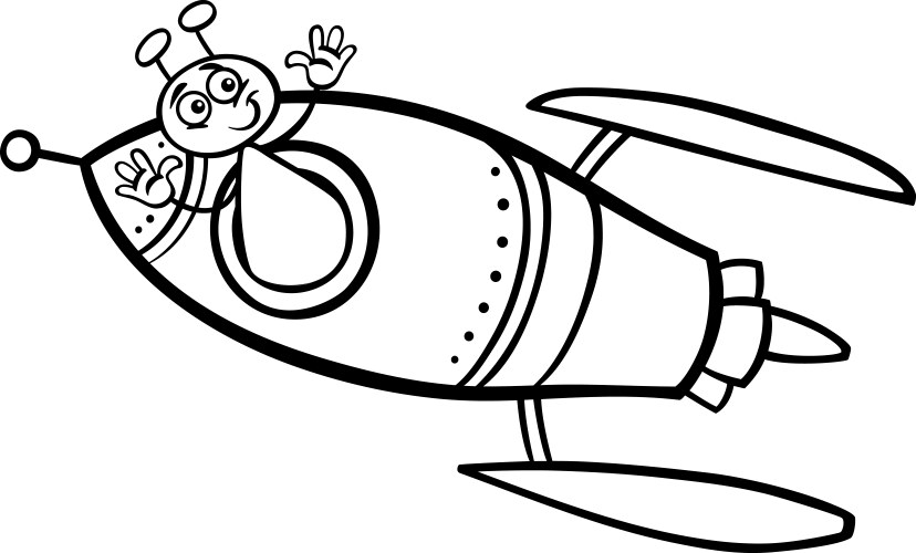 Alien cartoon character coloring page Royalty Free Vector