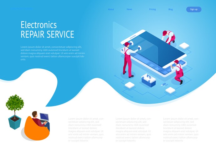 Computer repair website landing page design Vector Image