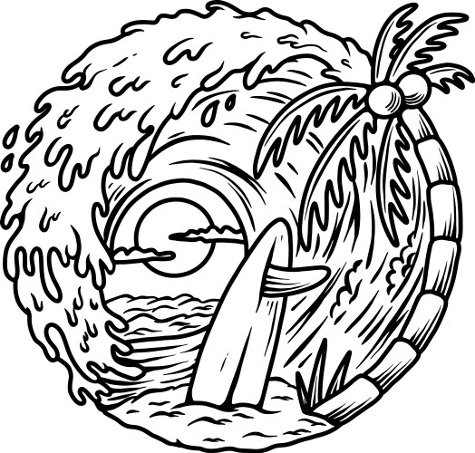 Palm and wave Royalty Free Vector Image - VectorStock