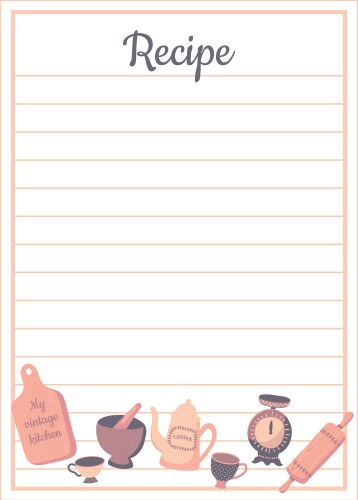 Recipe card with kitchen items and lines Vector Image
