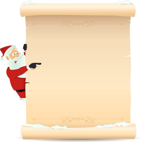 Happy santa scroll blank label pointing Royalty Free Vector