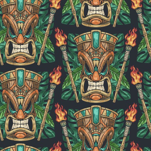 Polynesian tiki colorful seamless pattern Vector Image