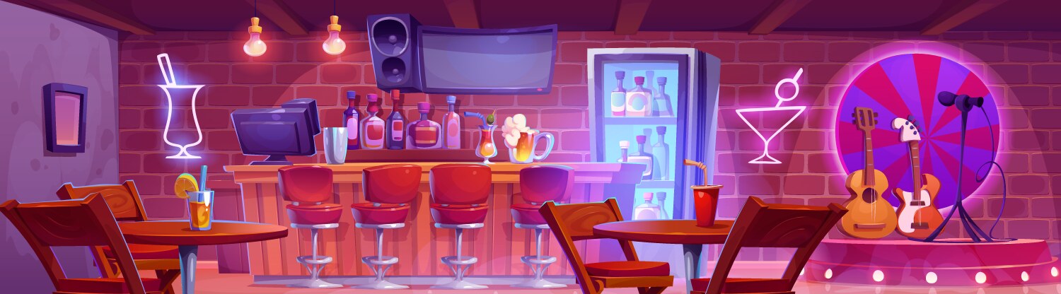 Bar with live music cartoon interior Royalty Free Vector